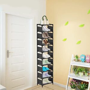 UrMsun 10 Tiers Vertical Shoe Rack, Tall Narrow Shoe Shelf Space Saving Shoe Organizer for Entryway Door Small Space Single Pairs Sturdy Shoe Shelf Storage Organizer (10 Tiers)