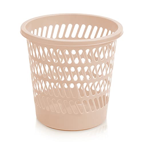 3 Pcs Plastic Mesh Waste Basket,4 Gallon Round Garbage Trash Can Light Wastebasket for Office Home Bedroom Bathroom Kitchen Dorm Room (Khaki)