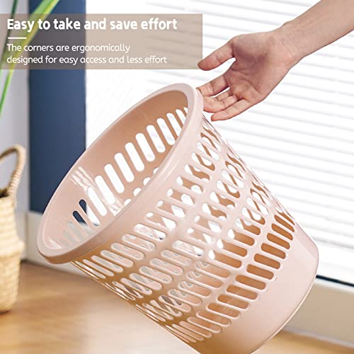 3 Pcs Plastic Mesh Waste Basket,4 Gallon Round Garbage Trash Can Light Wastebasket for Office Home Bedroom Bathroom Kitchen Dorm Room (Khaki)