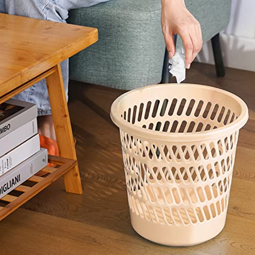 3 Pcs Plastic Mesh Waste Basket,4 Gallon Round Garbage Trash Can Light Wastebasket for Office Home Bedroom Bathroom Kitchen Dorm Room (Khaki)