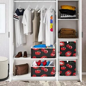 Red Lips Cherry Storage Basket Storage Bin Rectangular Collapsible Storage Box Clothes Toys Bin Organizer for Kids Room Bedroom…