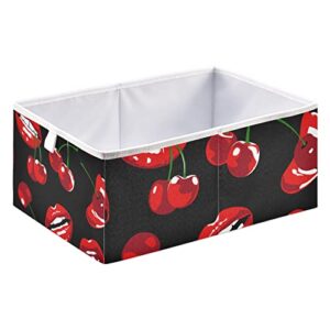 Red Lips Cherry Storage Basket Storage Bin Rectangular Collapsible Storage Box Clothes Toys Bin Organizer for Kids Room Bedroom…