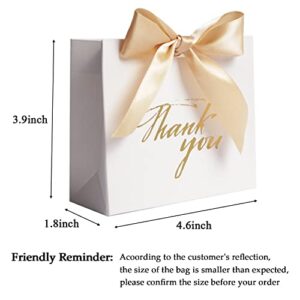 DECHISY 24Pack Small Thank You Gift Bag Party Favor Bags Treat Boxes with Gold Bow Ribbon, White Paper Gift Bags Bulk for Wedding Baby Shower Business Party Supplies