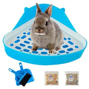 triangle rabbit litter box bunny potty training corner small animal toilet litter box pet toilet bedding pee pan tray for baby rabbit,guinea pigs,chinchillas,ferrets (blue)