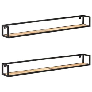 homvdxl floating shelves, solid wood wall mounted shelves with metal frame for bedroom living room bathroom kitchen, shelves for wall decor, 2 set, 63" w, mango wood