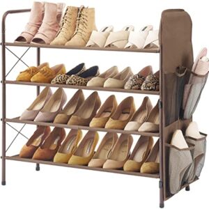 Tajsoon 4-Tier Stackable Shoe Rack, Expandable Hanging Shoe Organizer, Fabric Shoes Shelf Storage Organizer with X Shape Fixed Frame for Entryway Doorway, Bronze