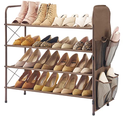 Tajsoon 4-Tier Stackable Shoe Rack, Expandable Hanging Shoe Organizer, Fabric Shoes Shelf Storage Organizer with X Shape Fixed Frame for Entryway Doorway, Bronze