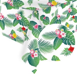 UOMNICUE Hawaii Luau Palm Leaves Tablecloth Party Decorations, 2 Pack Disposable Waterproof Plastic Hawaii Table Covers Rectangle Green Palm Leaves Table Cloth for Beach Hawaii Party Decoration