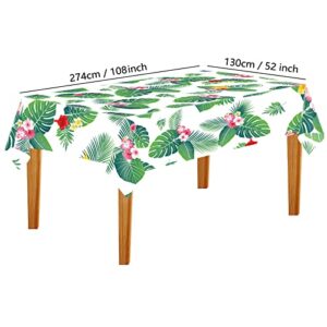 UOMNICUE Hawaii Luau Palm Leaves Tablecloth Party Decorations, 2 Pack Disposable Waterproof Plastic Hawaii Table Covers Rectangle Green Palm Leaves Table Cloth for Beach Hawaii Party Decoration