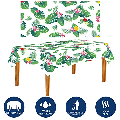 UOMNICUE Hawaii Luau Palm Leaves Tablecloth Party Decorations, 2 Pack Disposable Waterproof Plastic Hawaii Table Covers Rectangle Green Palm Leaves Table Cloth for Beach Hawaii Party Decoration