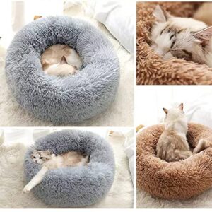 Geizire Cat Beds for Indoor Cats, Cat Bed, Dog Beds for Small Dogs, Washable Donut Calming Round Cat Bed, Soft Fluffy Warm and Cozy Anti Anxiety Cuddler, Joint-Relief Pet Bed(Grey)