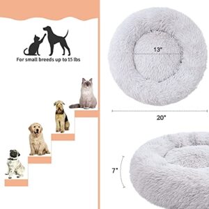 Geizire Cat Beds for Indoor Cats, Cat Bed, Dog Beds for Small Dogs, Washable Donut Calming Round Cat Bed, Soft Fluffy Warm and Cozy Anti Anxiety Cuddler, Joint-Relief Pet Bed(Grey)