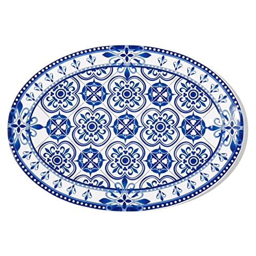 Sonemone 14 inch Blue Serving Platter, Ceramic Oval Serving Plates for Entertaining Party Restaurant, Turkey, Dishwasher & Microwave Safe