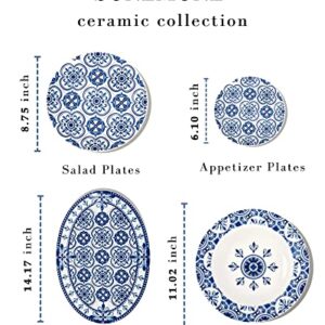 Sonemone 14 inch Blue Serving Platter, Ceramic Oval Serving Plates for Entertaining Party Restaurant, Turkey, Dishwasher & Microwave Safe