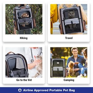 Lekebobor Large Cat Backpack Carrier Expandable Pet Carrier Backpack for Small Dogs Medium Cats Fit Up to 18 Lbs, Dog Carrier Backpack,Puppy Backpack Carrier, Blue Striped