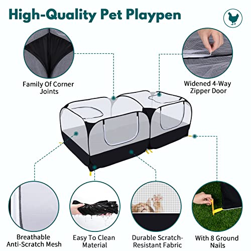 Small Animals Playpen,Pet Cage Tent Large Chicken Run Coop with Detachable Bottom Breathable Transparent Mesh Walls, Foldable Pet Enclosure for Puppy Kitten Rabbits Indoor Outdoor playpen