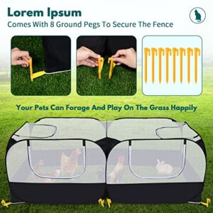 Small Animals Playpen,Pet Cage Tent Large Chicken Run Coop with Detachable Bottom Breathable Transparent Mesh Walls, Foldable Pet Enclosure for Puppy Kitten Rabbits Indoor Outdoor playpen