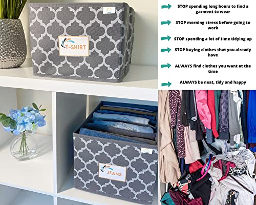 About tidy Love 7 Grids Closet Organizer, Sturdy Wardrobe Clothes Organizer for Folded Clothes, Clothes Storage Organizer for T-Shirts, Jeans, Drawer Divider Storage - Set of 2 w/ 12 labels