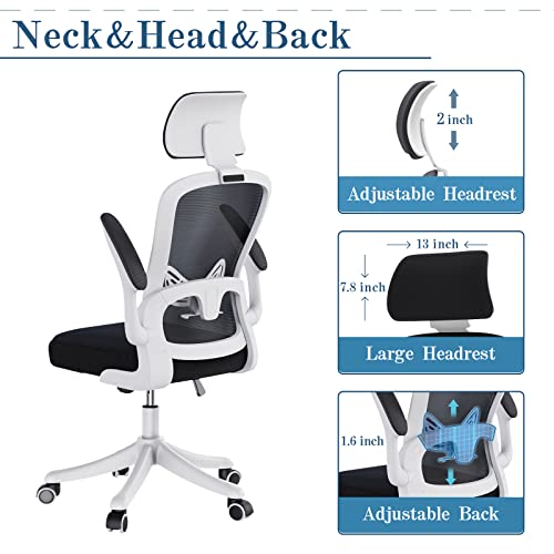 ZXBEER Office Chair Ergonomic Desk Chair Lumbar Support Height Adjustable Computer Chair with Flip-up Armrests, Mesh High Back, and 360° Rocking Function Swivel Task Chair for Home Office