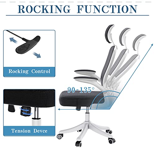 ZXBEER Office Chair Ergonomic Desk Chair Lumbar Support Height Adjustable Computer Chair with Flip-up Armrests, Mesh High Back, and 360° Rocking Function Swivel Task Chair for Home Office