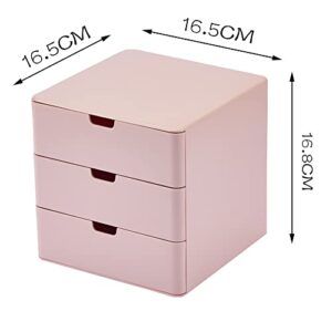 whillar Vanity Organizer, 3-Drawer Dresser Bathroom Countertop Organization Storage Holder, Small Cute Makeup Organizer Cabinet with Drawer for Women Girls (Pink)