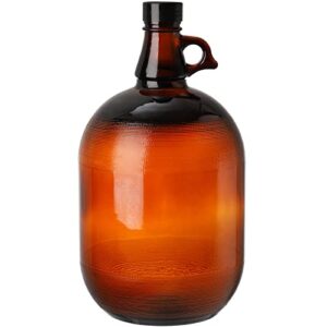 dicunoy 1 gallon glass jugs, amber fermenting bottle with seal lid, 128oz watter bottle with handle for kombucha, beer, juice, milk, limoncello, home decoration, change jar, farmhouse flower vase