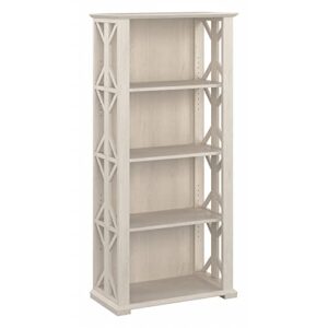 bush furniture homestead 4 shelf farmhouse bookcase in linen white oak