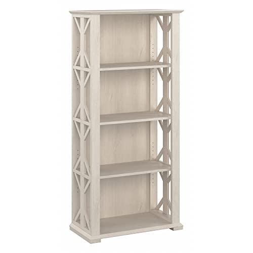 Bush Furniture Homestead 4 Shelf Farmhouse Bookcase in Linen White Oak