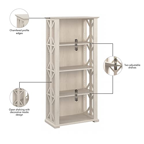 Bush Furniture Homestead 4 Shelf Farmhouse Bookcase in Linen White Oak