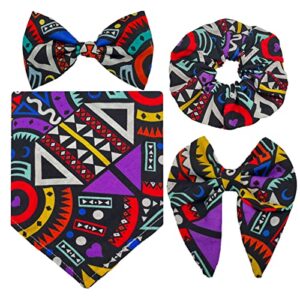 dog bandanas for boy girl 4pcs set, reversible printing pet scarf cooling summer bib adjustable accessories matching puppy small medium large dogs owner mom