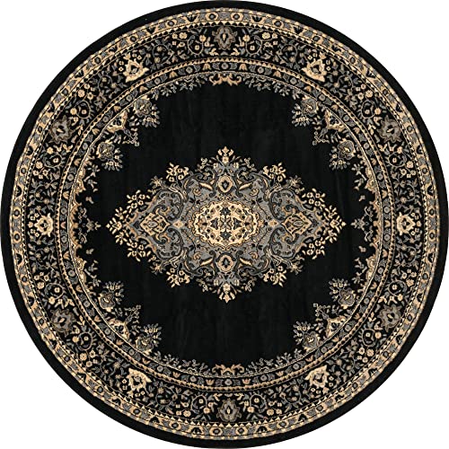 Rugs.com Amaya Collection Rug – 8 Ft Round Black Medium Rug Perfect for Kitchens, Dining Rooms