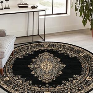 Rugs.com Amaya Collection Rug – 8 Ft Round Black Medium Rug Perfect for Kitchens, Dining Rooms