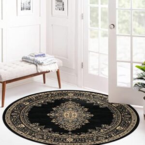 Rugs.com Amaya Collection Rug – 8 Ft Round Black Medium Rug Perfect for Kitchens, Dining Rooms