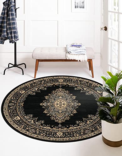 Rugs.com Amaya Collection Rug – 8 Ft Round Black Medium Rug Perfect for Kitchens, Dining Rooms