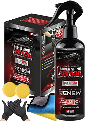 Super Shine Armor Supreme Quality Waterless Wash and Wax Ceramic Coating with Accessories - Clean Vehicle Exterior, Shine, and Protect from Rusting and Scratches with Long Lasting Hydrophobic Effect