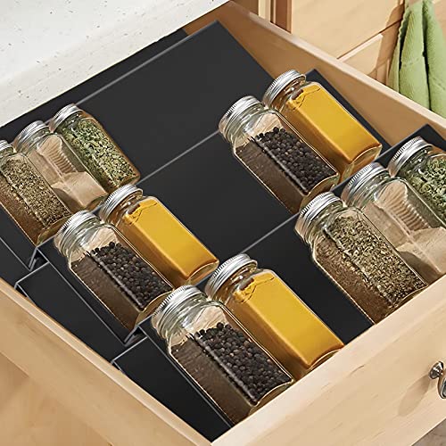 MOVNO Expandable Spice Drawer Organizer, Adjustable and Durable Acrylic Spice Rack Drawer Organizer, Seasoning Spice Jar Organizer Drawer for Kitchen Cabinets Countertop