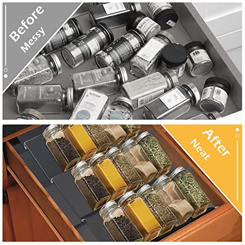 MOVNO Expandable Spice Drawer Organizer, Adjustable and Durable Acrylic Spice Rack Drawer Organizer, Seasoning Spice Jar Organizer Drawer for Kitchen Cabinets Countertop