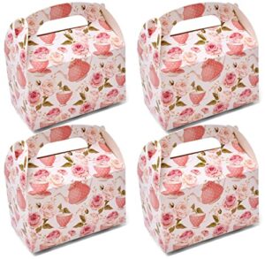 24 pack tea party favor gift boxes floral teapot paper treat box bag wrapping for tea pot theme bridal & baby shower wedding birthday party supplies decorations fill with candy cupcake goodies prizes