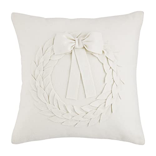 Mud Pie White Felted Wool Wreath Pillow, 18" x 18", 135 Count