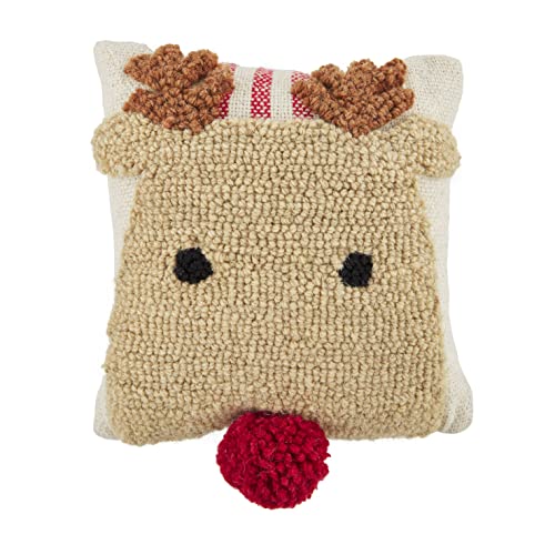 Mud Pie Whimsy Small Christmas Hook Pillow, 8" x 8", Reindeer 24 Count