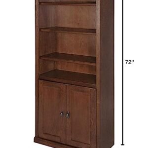 Martin Furniture Huntington Oxford Wood Bookcase with Doors, Storage Cabinet, Office Shelves, Brown (HO3072D/B)