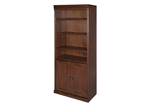 Martin Furniture Huntington Oxford Wood Bookcase with Doors, Storage Cabinet, Office Shelves, Brown (HO3072D/B)