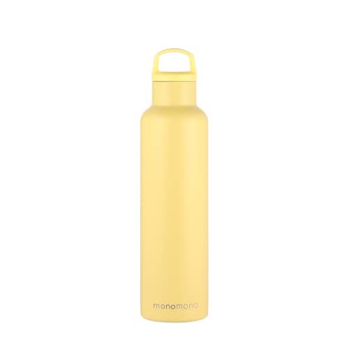 monomono 24oz Double Insulated Water Bottle With Handle Lid, Stainless Steel Gym & Sports Water Bottle for Men, Women & Kids, Hot and Cold, Leakproof, Toxic Free & BPA Free Water Bottle, Pastel Yellow