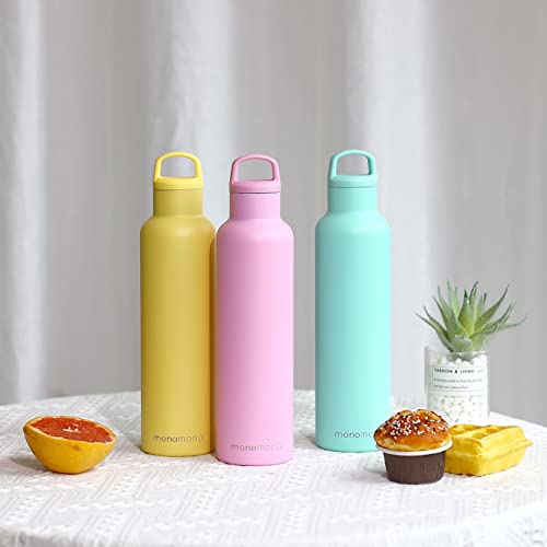 monomono 24oz Double Insulated Water Bottle With Handle Lid, Stainless Steel Gym & Sports Water Bottle for Men, Women & Kids, Hot and Cold, Leakproof, Toxic Free & BPA Free Water Bottle, Pastel Yellow