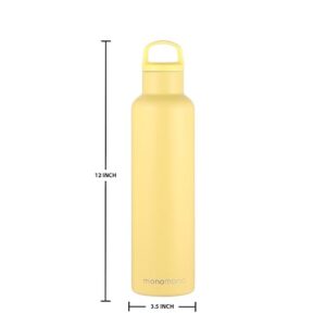 monomono 24oz Double Insulated Water Bottle With Handle Lid, Stainless Steel Gym & Sports Water Bottle for Men, Women & Kids, Hot and Cold, Leakproof, Toxic Free & BPA Free Water Bottle, Pastel Yellow