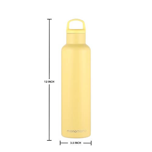 monomono 24oz Double Insulated Water Bottle With Handle Lid, Stainless Steel Gym & Sports Water Bottle for Men, Women & Kids, Hot and Cold, Leakproof, Toxic Free & BPA Free Water Bottle, Pastel Yellow