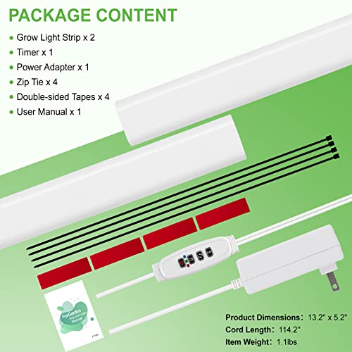 FOXGARDEN Grow Light Strip for Indoor Plants, Full Spectrum 192 LED Bright Grow Lamp with Auto On/Off Timer 4/8/12H, 10 Dimmable Brightness, 2 Packs