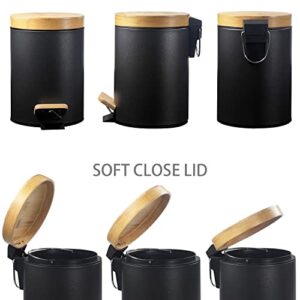 SIDIANBAN Mini Trash Can with Lid Soft Close, 0.8 Gallon Bathroom Step Wastebasket, Garbage Container Bin with Inner Bucket for Bedroom, Office, Anti-Fingerprint Matt Finish (0.8Gal/3L, Black)