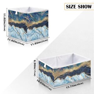 Marble Blue Gold Collapsible Open Storage Bins, Foldable Toy Nursery Storage Basket Bin Cloth Cube Rectangular Organizer with Handles for Shelves Closet Home Decor