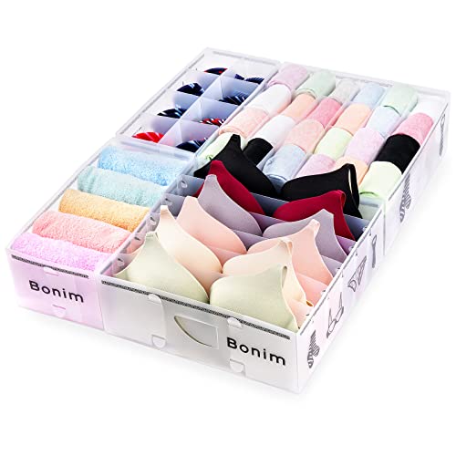 bonim Foldable Underwear Drawer Organizer Plastic Closet Storage Box for Bra, Lingerie, Undies, Waterproof Baskets Bins Containers Divider for Bedroom, Bathroom, Kitchen(4 Pcs, White)